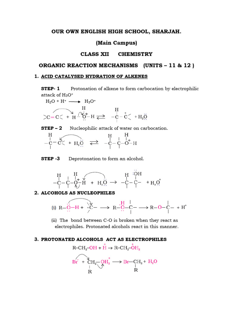Class XII Notes Organic Reaction Mechanisms | PDF
