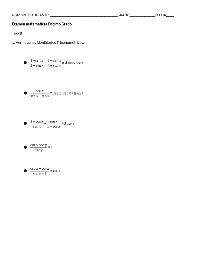Examen de Nivelación Decimo | PDF