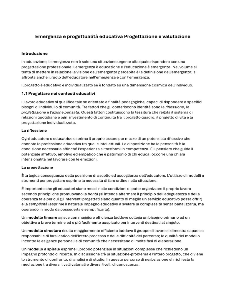 Emergenza e Progettualità Educativa | PDF