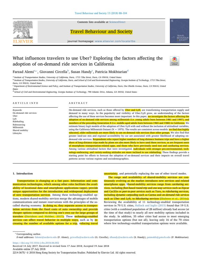 Uber, California, What Influences Travelers To Use Uber Exploring The ...