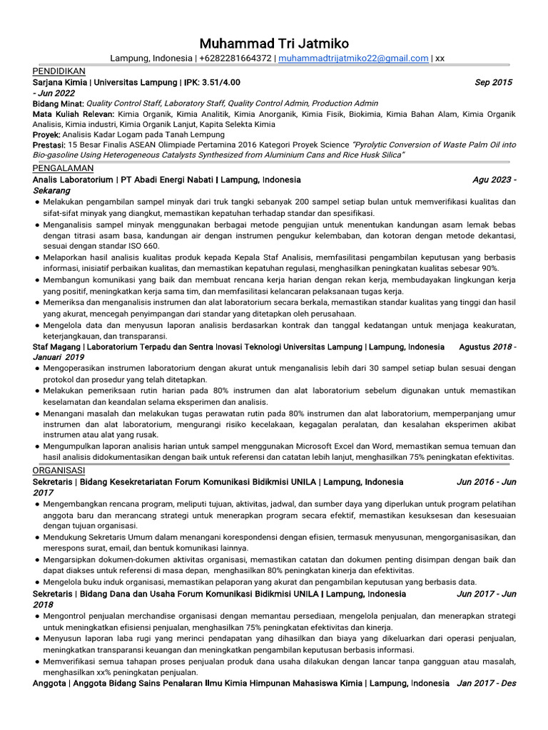 CV Muhammad Tri Jatmiko1 | PDF