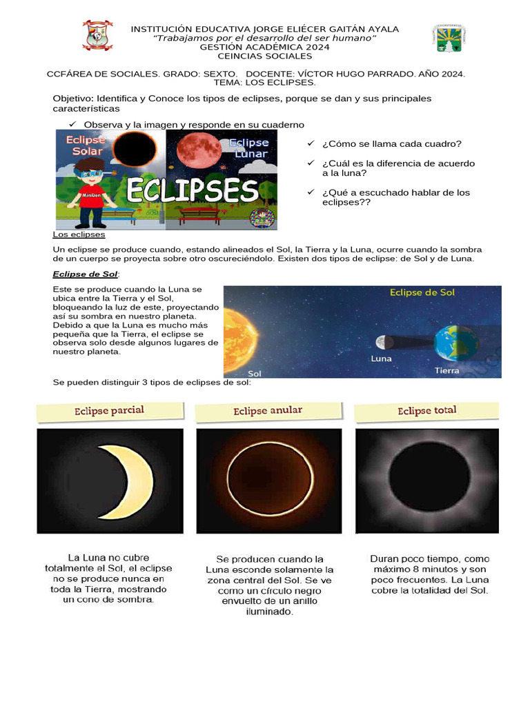Guia 2 Tipos y Caracterisiticas de Los Eclipses | PDF | Eclipse | Ciencia y matemáticas