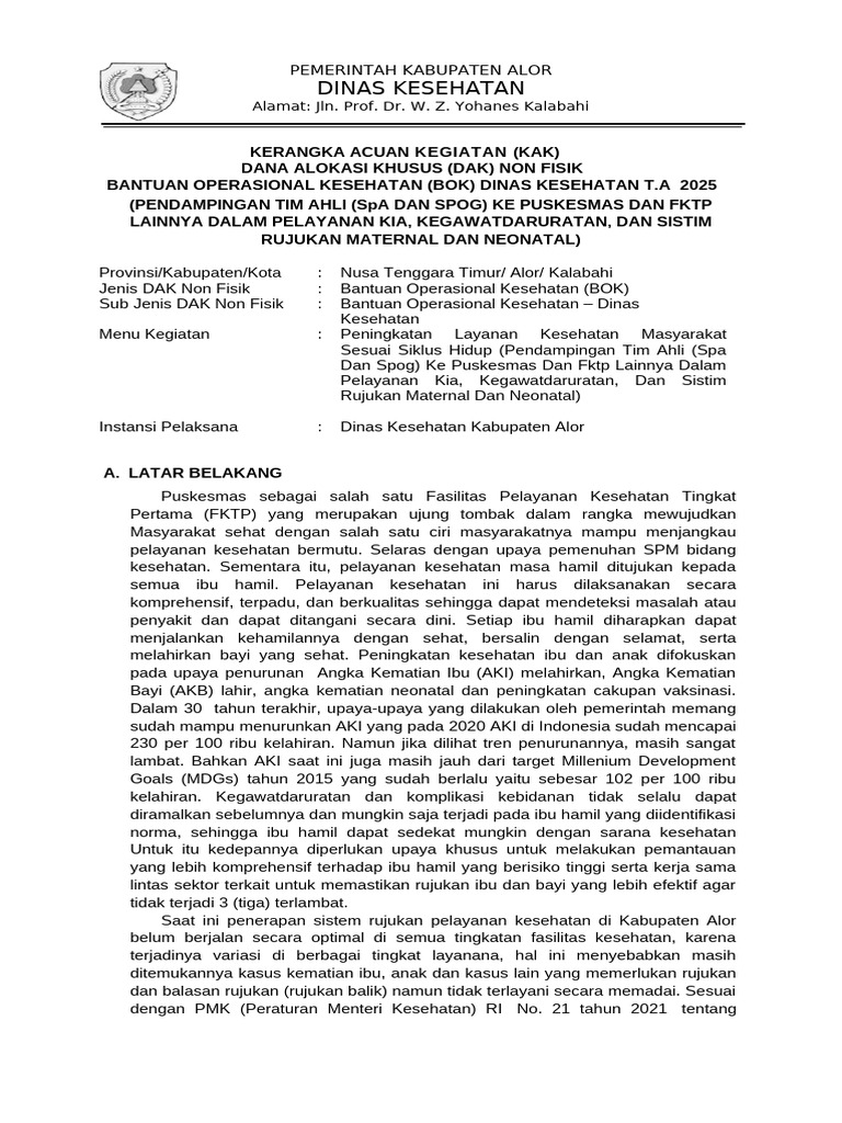 KAK Pendampingan Tim Ahli | PDF