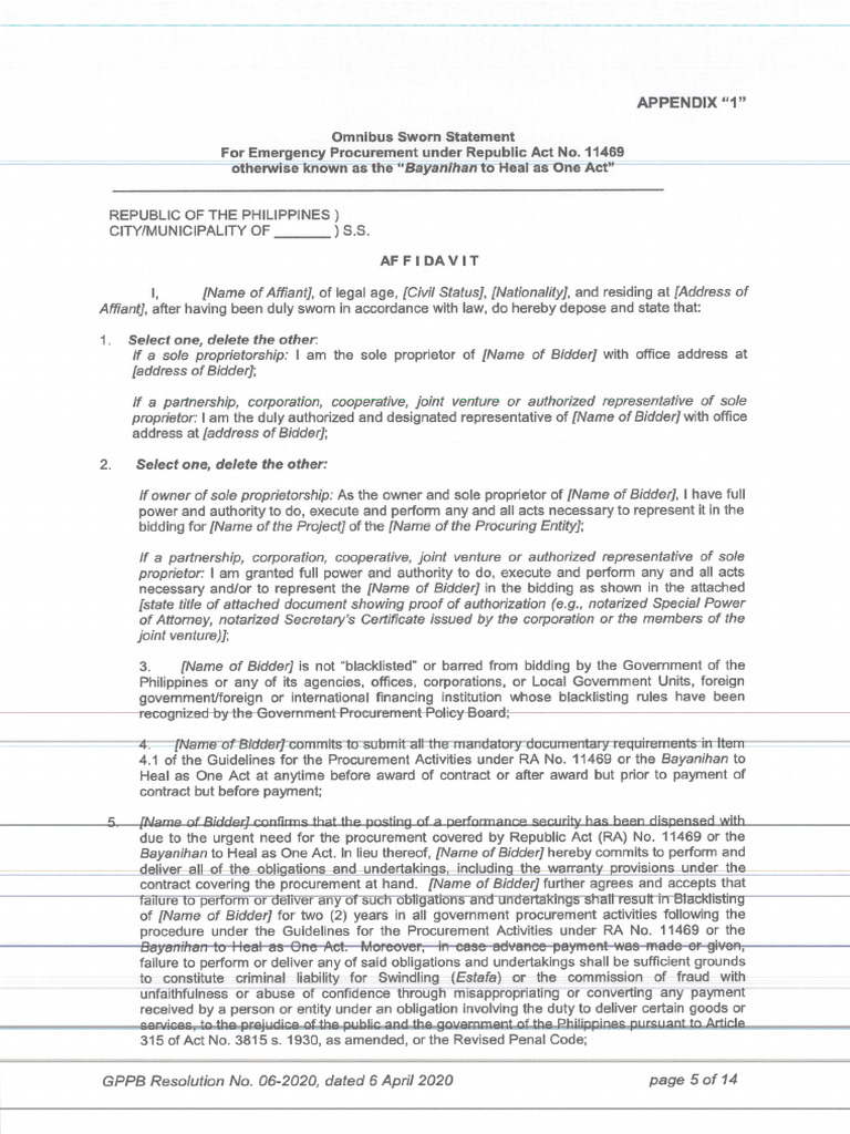 Omnibus Sworn Statement Format | PDF