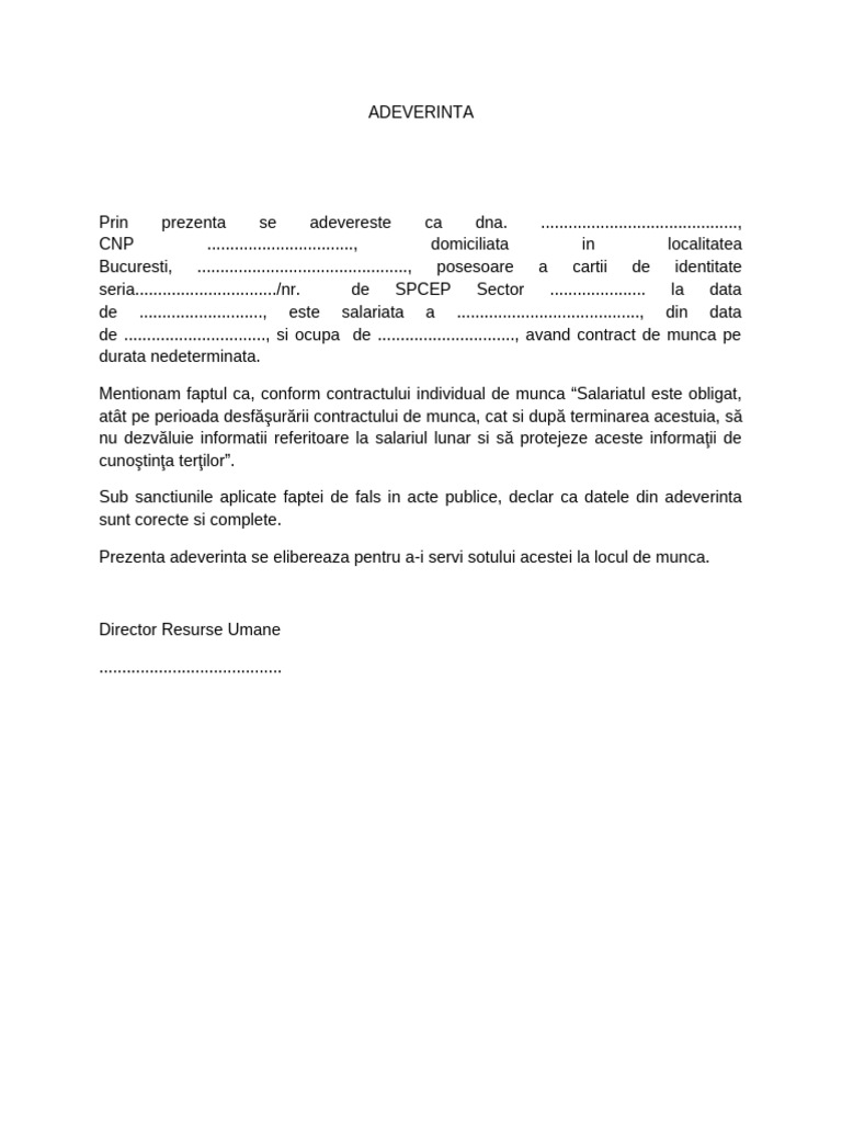 Model Adeverinta Salariu Confidential | PDF