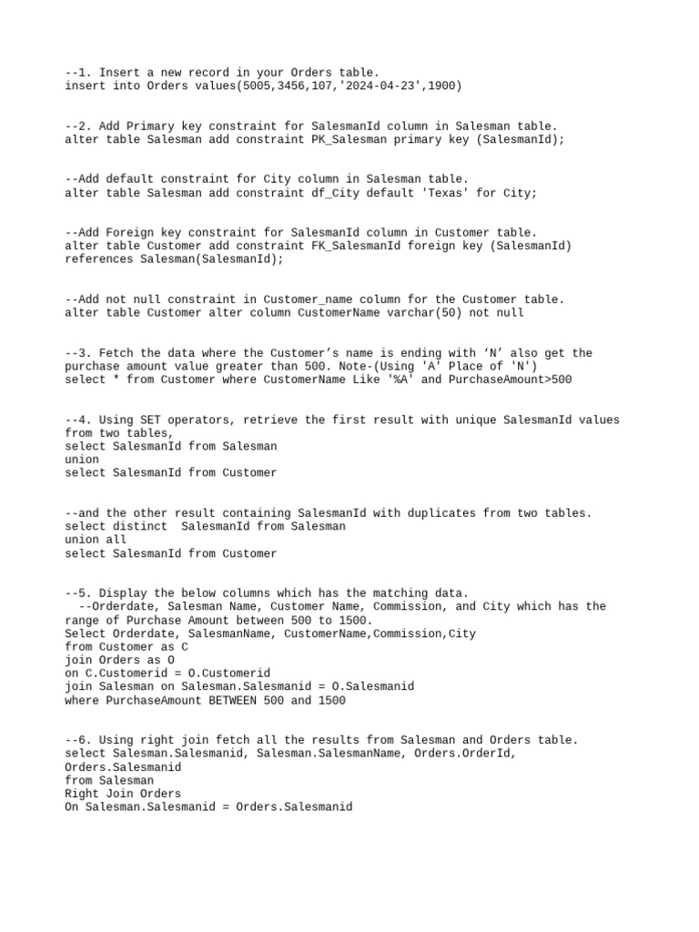 SQL Assignment 1 | PDF SQL Assignment 1 | PDF