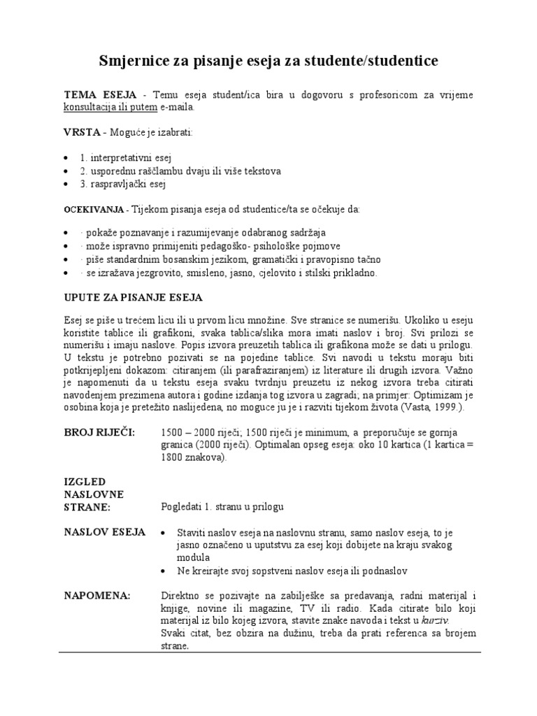 Smjernice Za Pisanje Eseja | PDF