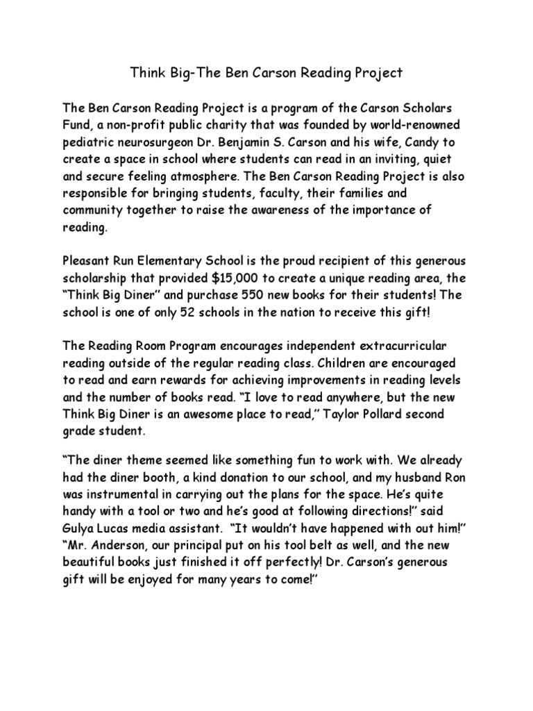 Ben Carson Reading Project Overview | PDF | Ben Carson | Schools