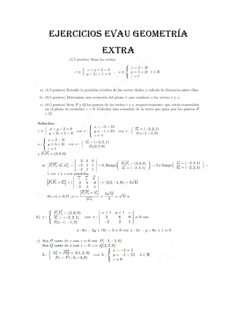 EJERCICIOS EVAU GEOMETRÍA Extra Soluciones | PDF