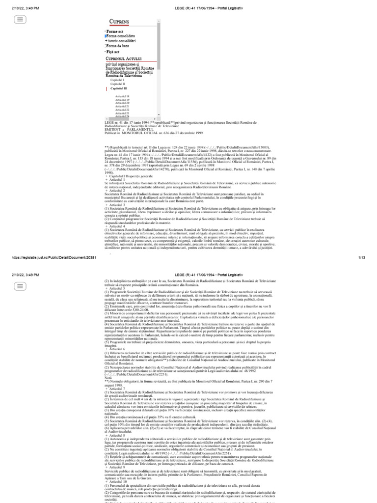 LEGE (R) 41 17_06_1994 - Portal Legislativ | PDF