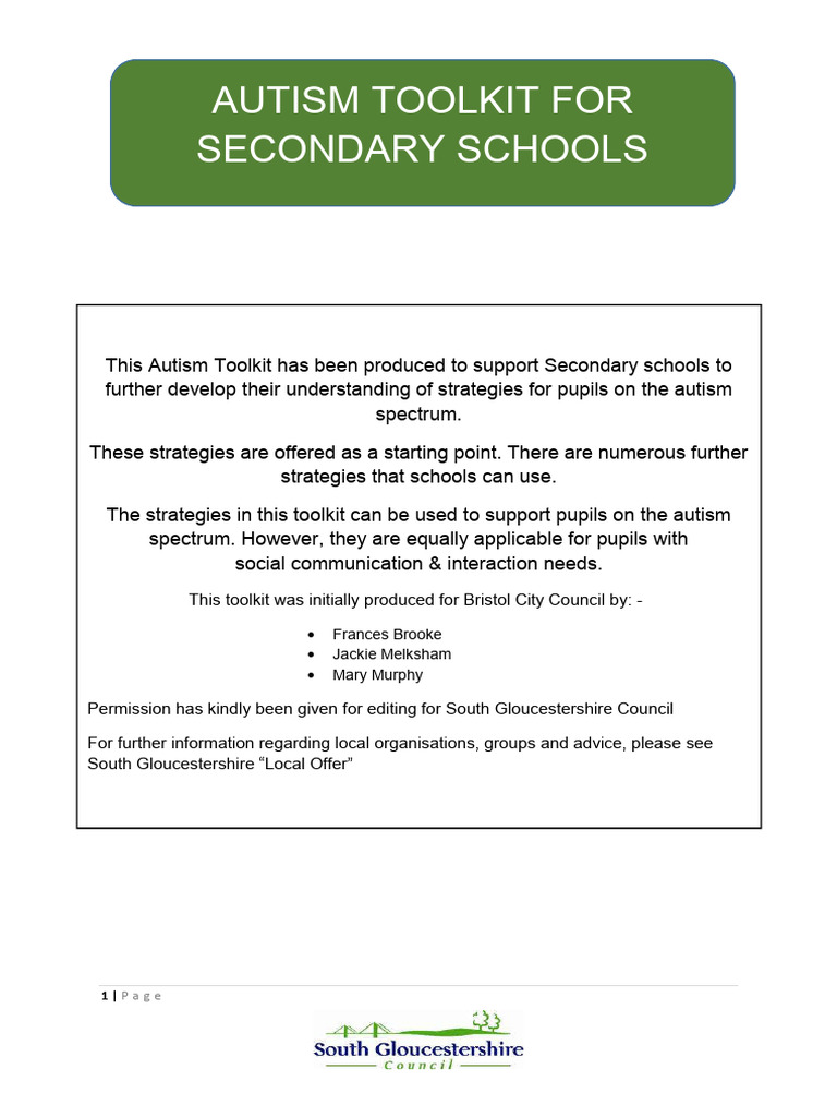 Autism Secondary Toolkit SG - v4 6 June 2019 | PDF | Autism Spectrum ...