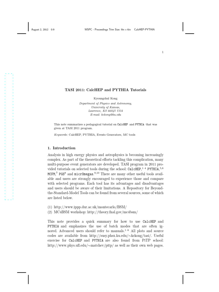TASI 2011: CalcHEP and PYTHIA Tutorials | PDF