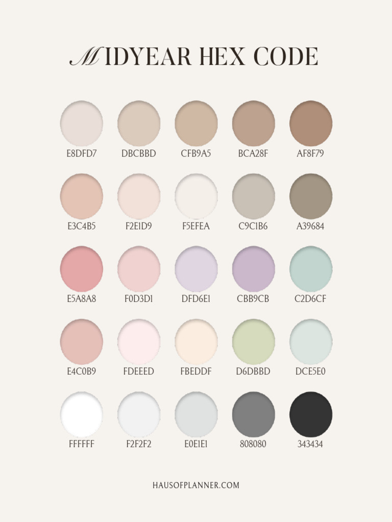 Midyear Hex Codes Sheet by Haus of Planner | PDF