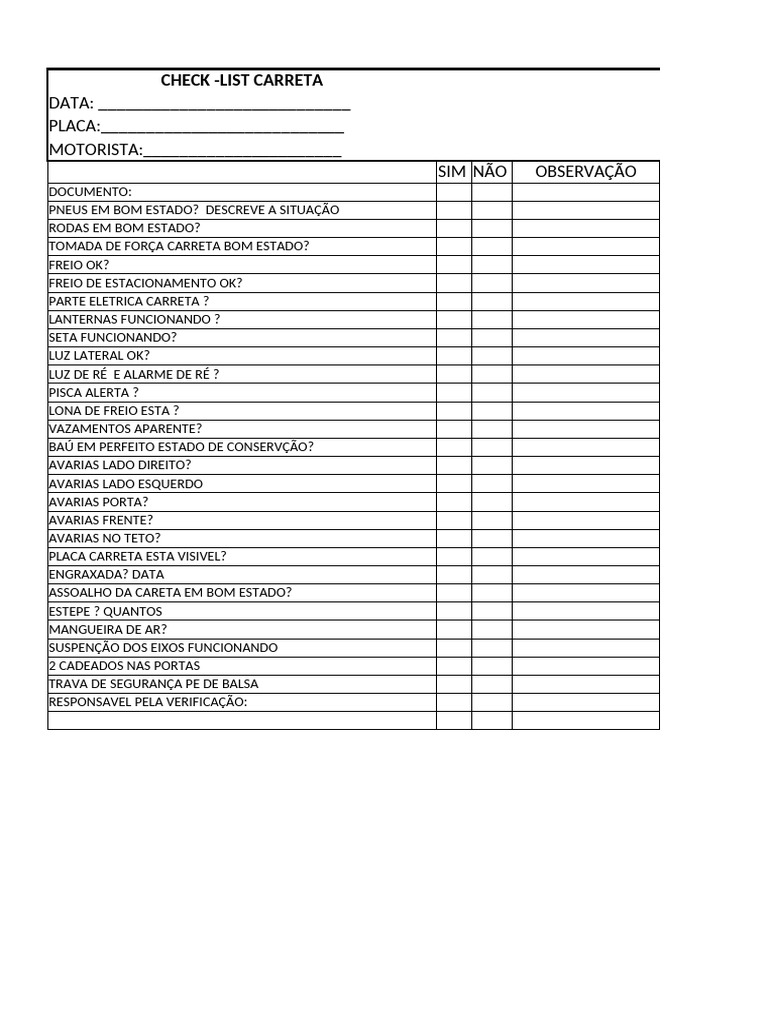 Check List Carreta | PDF