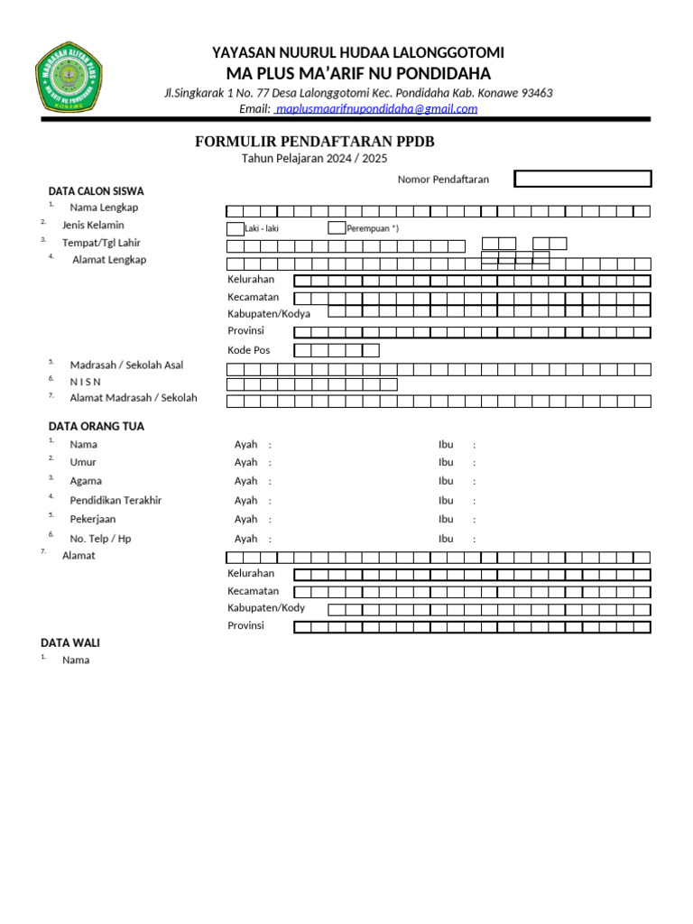 Formulir Pendaftaran Ppdb Ma Plus | PDF