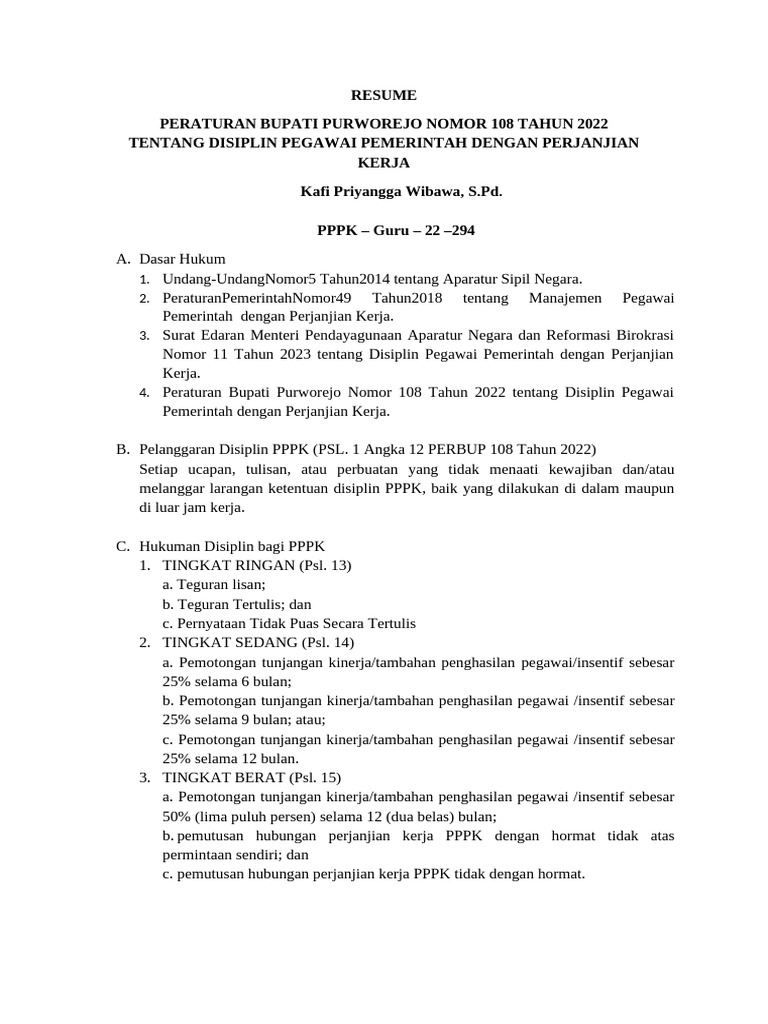 Resume Disiplin PPPK (Kafi Priyangga Wibawa, S.PD.) | PDF