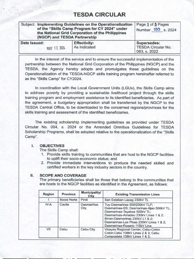 TESDA Circular No. 033-2024 | PDF