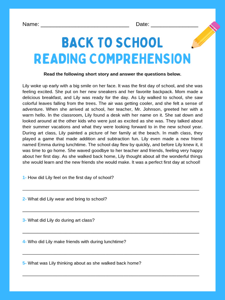 Back To School Reading Comprehension | PDF | Language Arts & Discipline ...
