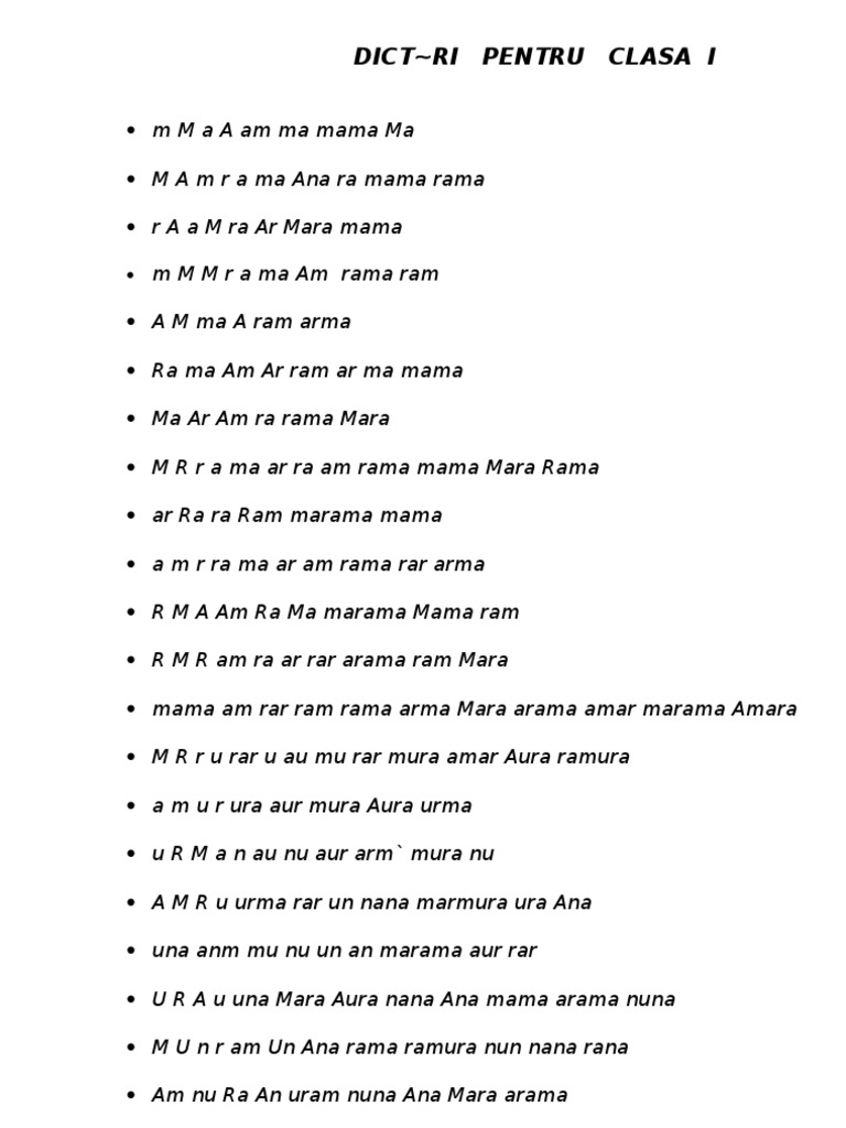 Texte Pentru Dictare Clasa I | PDF