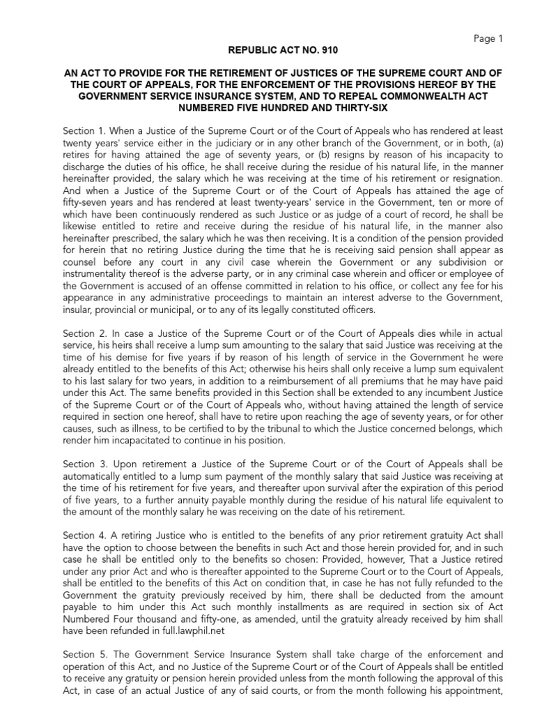 Republic Act No. 910 | PDF
