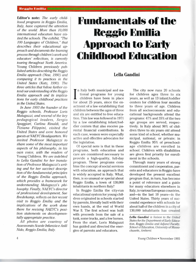 Fundamentals of the Reggio Emilia Approach | PDF