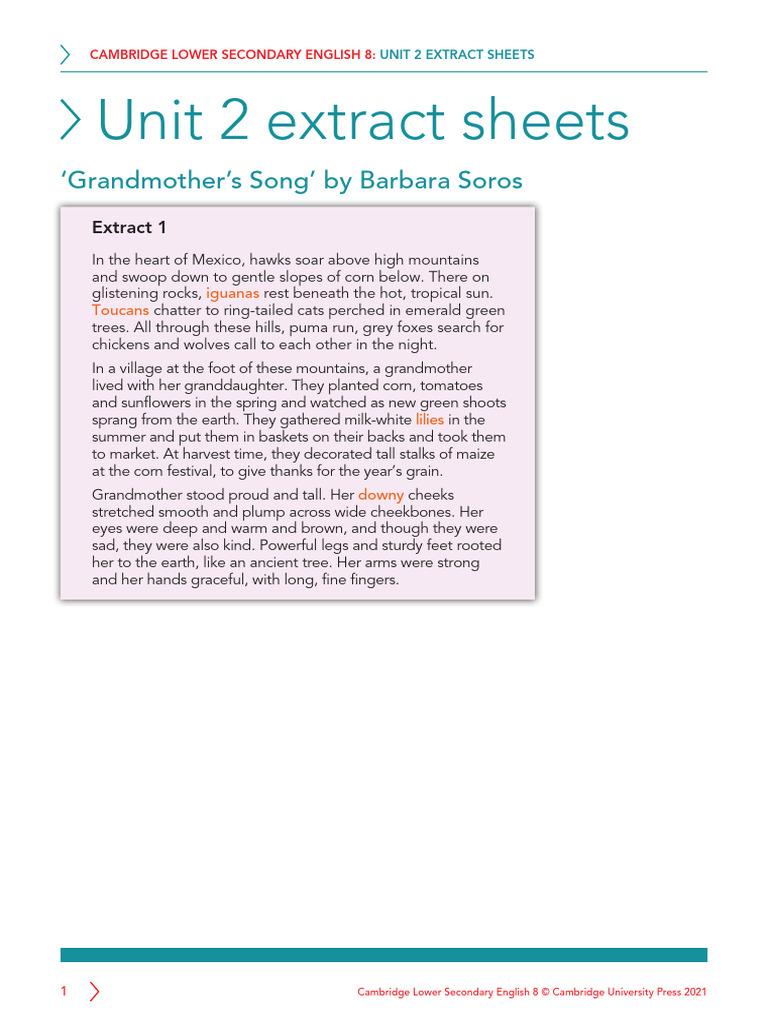 LS English 8 Extract Sheets Unit 2 | PDF