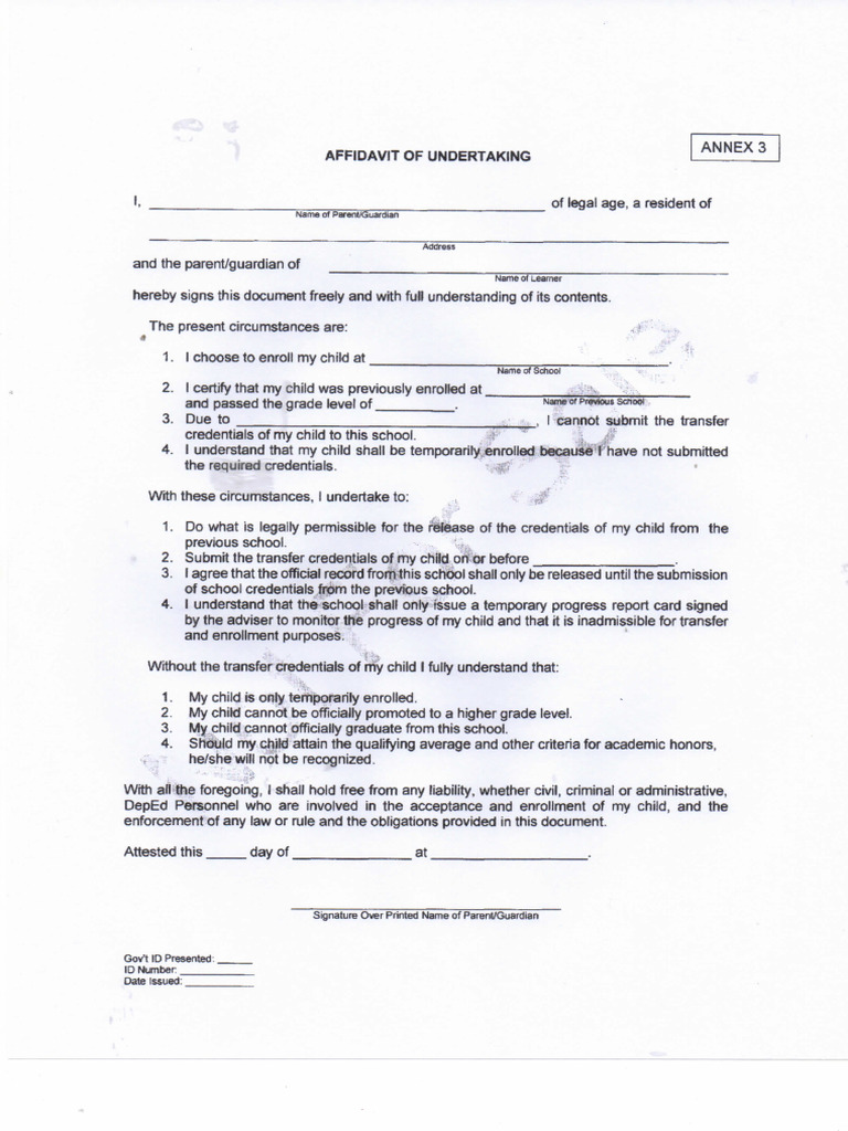 Affidavit of Undertaking - 114550 | PDF