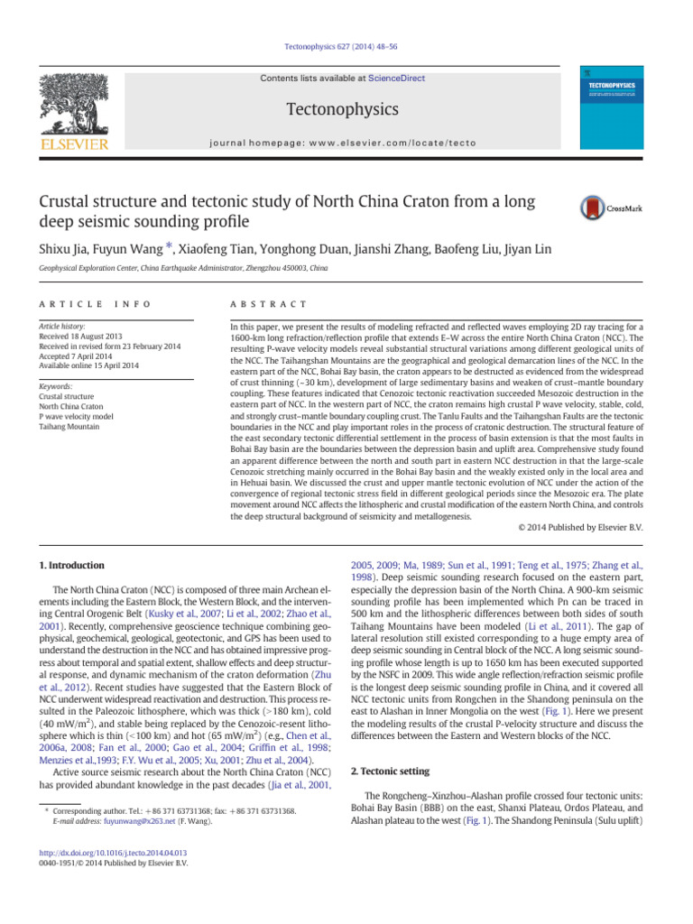 Crustal Structure and Tectonic Study of North China Craton From A Long ...