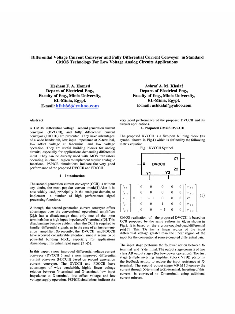Differential Voltage Current Conveyor An | PDF
