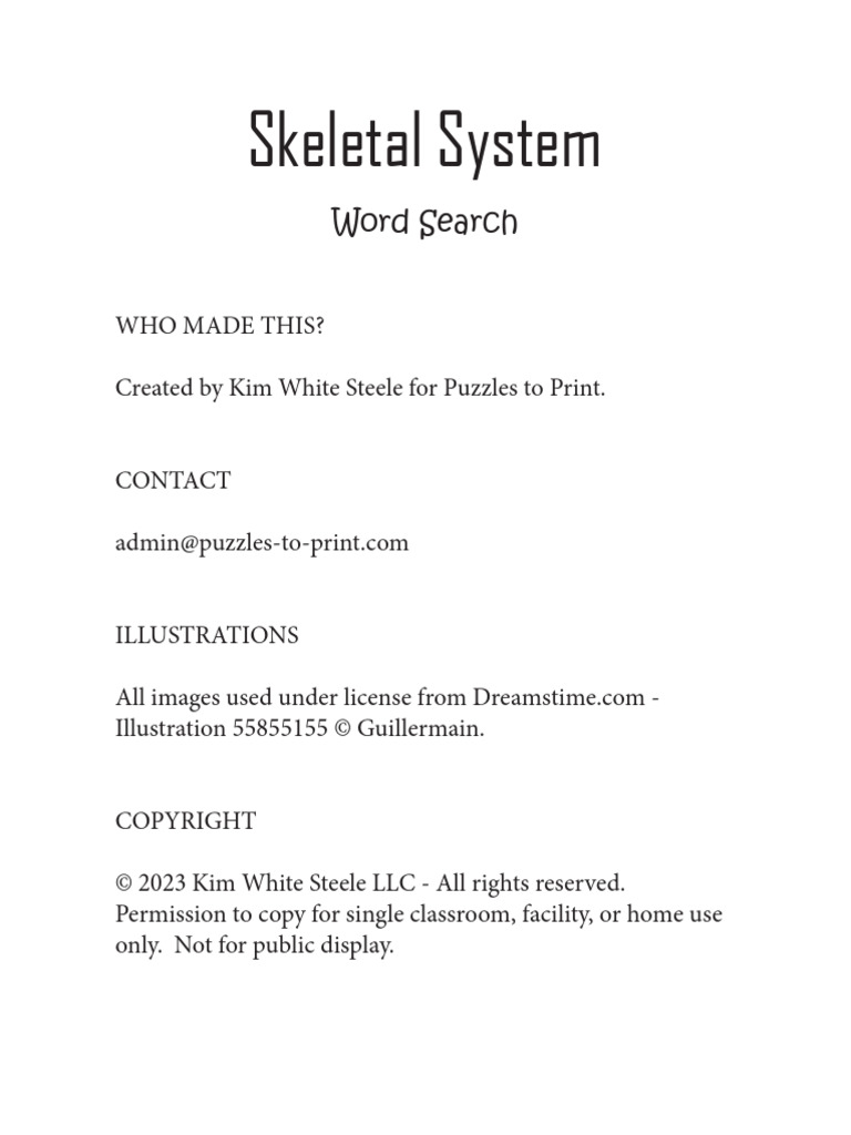 Skeletal System Word Search | PDF