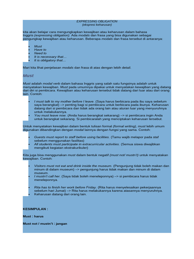 Expressing Obligation | PDF