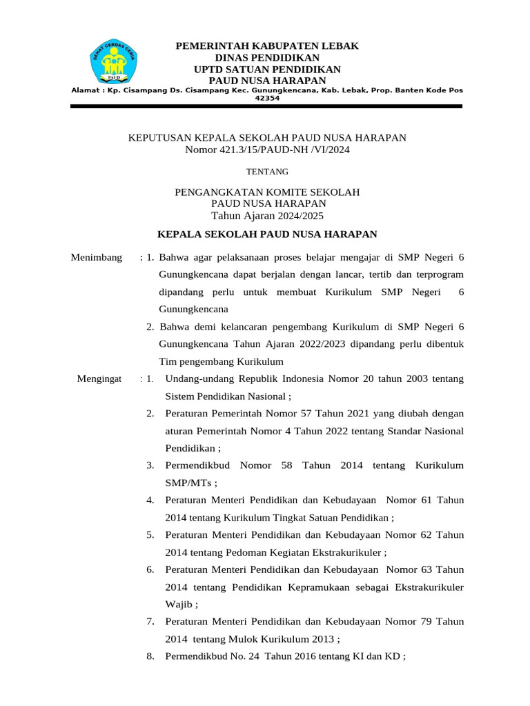 SK Tim Pengembang KTSP | PDF