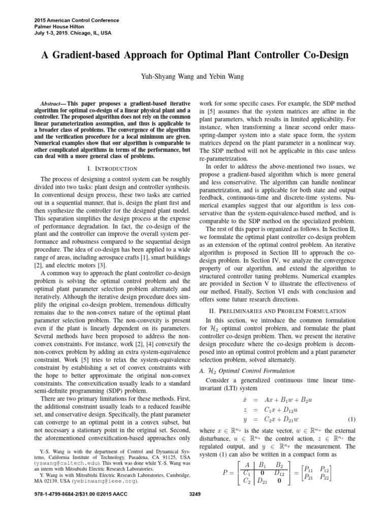 A Gradient-Based Approach For Optimal Plant Controller Co-Design | PDF | Control Theory ...