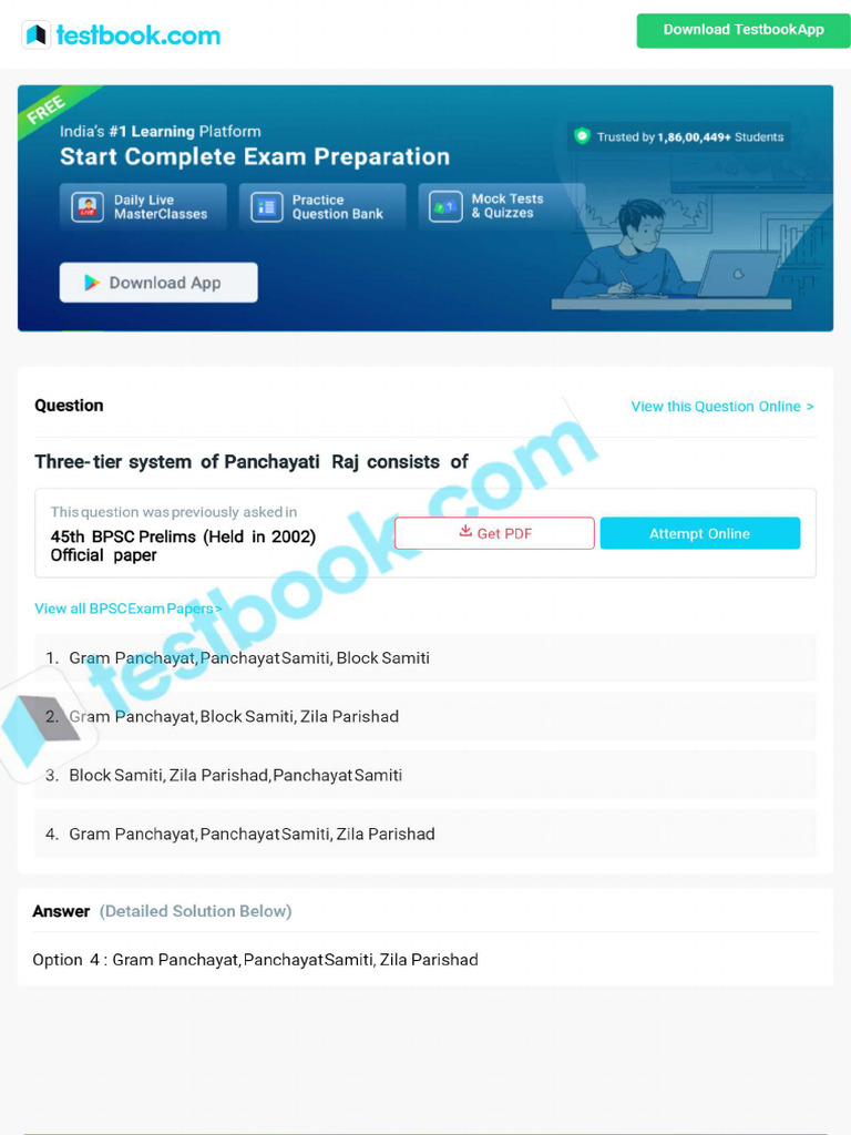 Three Tier System of Panchayati Raj Consists of 6395dd0ea4bfb75c69715993 | PDF