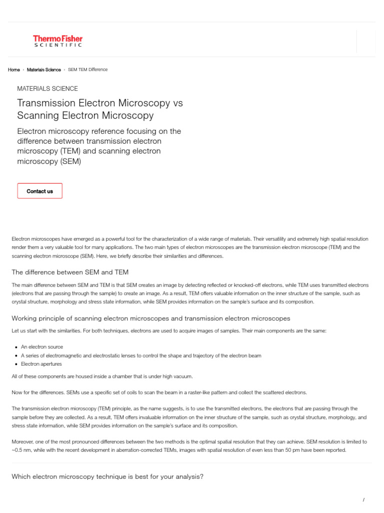Electron Microscopy - TEM Vs SEM - Thermo Fisher Scientific - IN | PDF