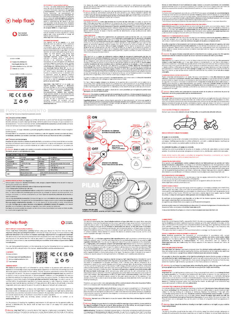 Manuel de Uso - Help Flash IoT - Baliza de Señalización Coche V16 | PDF