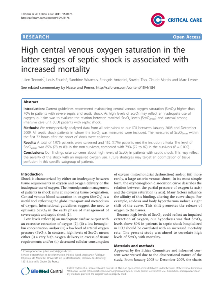 High Central Venous Oxygen Saturation in The | PDF