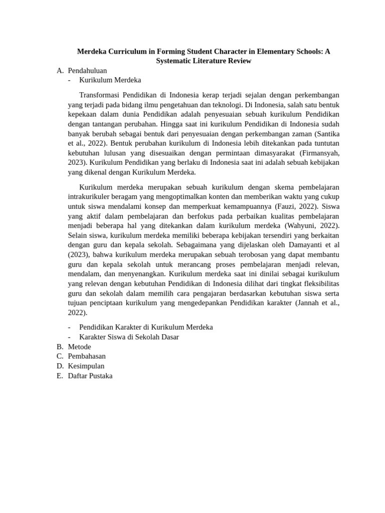 Merdeka Curriculum in Forming Student Character in Elementary Schools | PDF