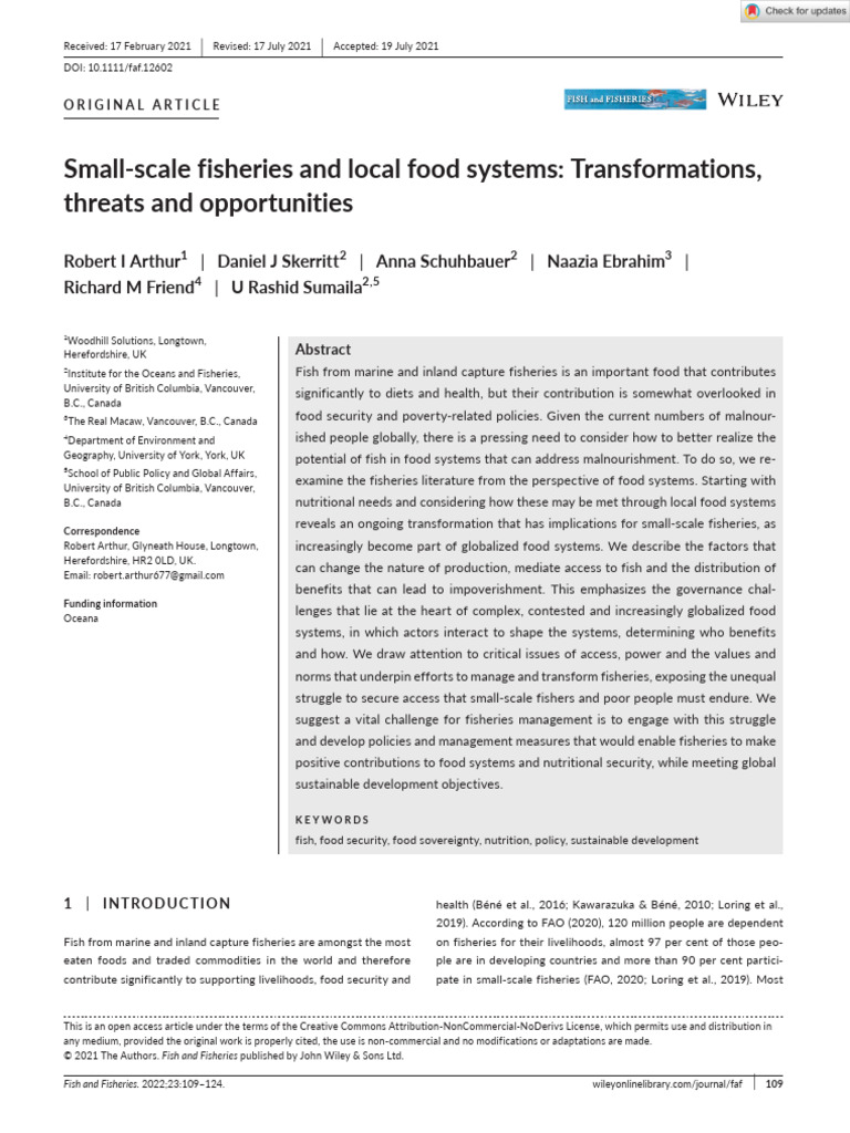 Fish and Fisheries - 2021 - Arthur - Small Scale Fisheries and Local ...