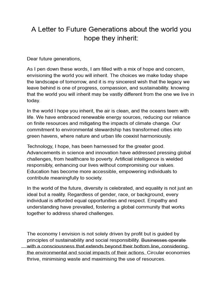 A Letter To Future Generations About The World You Hope They Inherit | PDF
