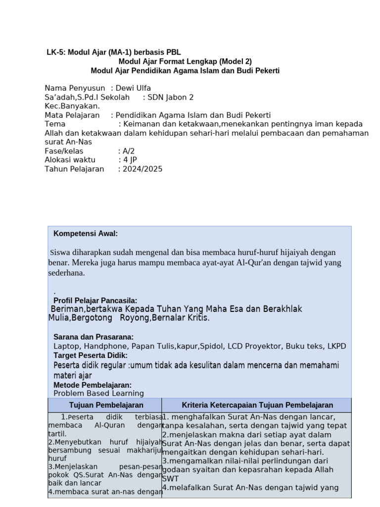 LK-5 Penyusunan Modul Ajar PBL Revisi | PDF