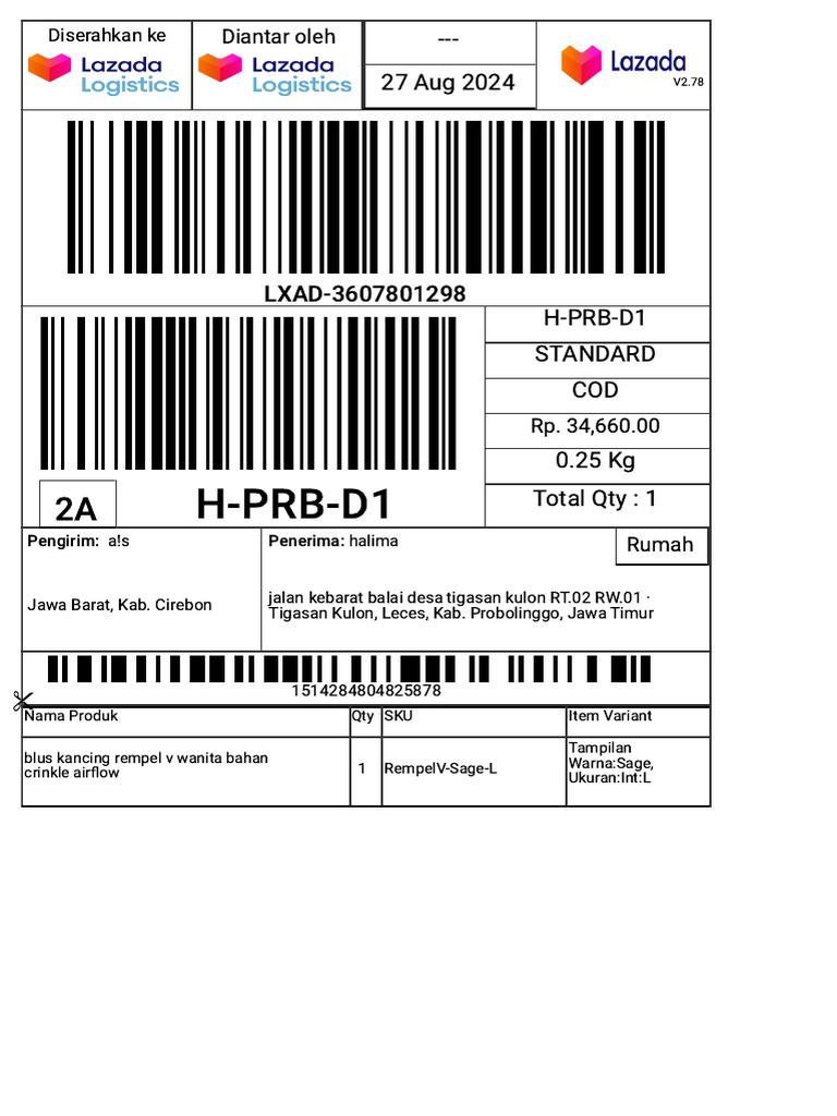 Contoh Resi Pengiriman | PDF