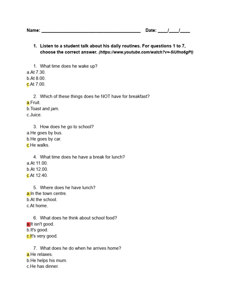 F2F Elementary - Test 3 (Listening - Writing) Ju Ziegler | PDF