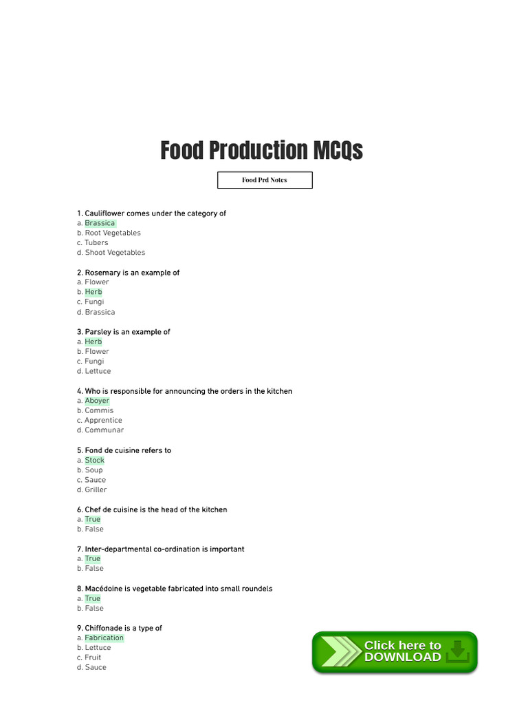 Food Production MCQs | PDF