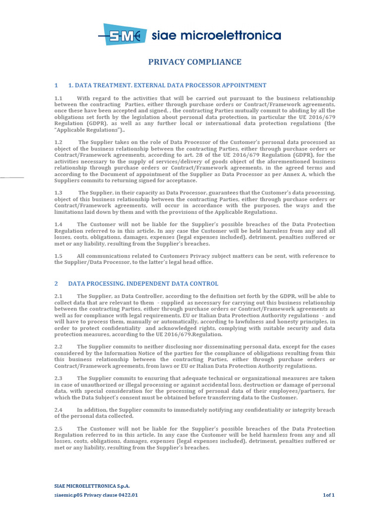 Siaemic.p05 Privacy Clause 0422.01 | PDF