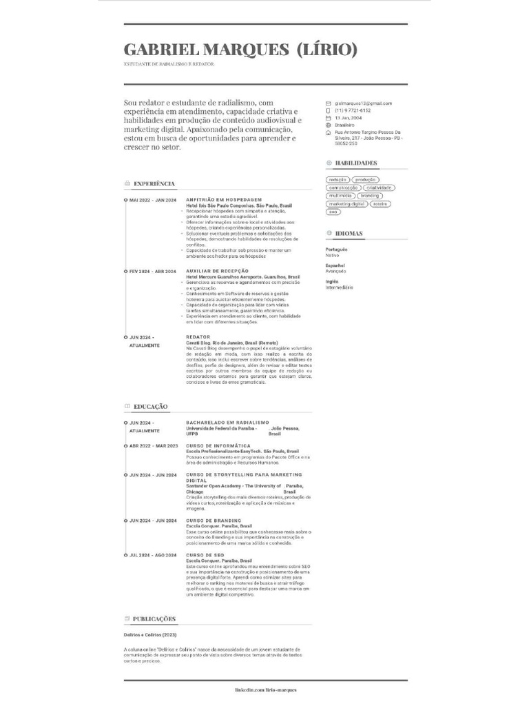 Curriculo Atualizado 2024 | PDF