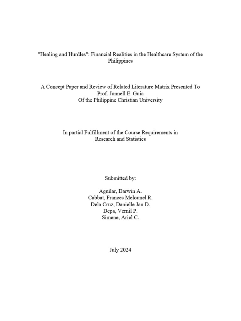 Concept Paper Entitled Healing and Hurdles The Financial Realities in ...