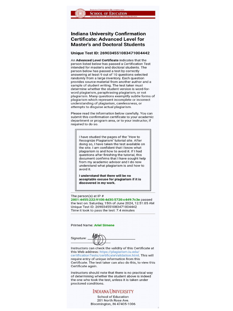 Plagiarism Certificate | PDF