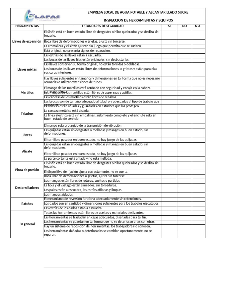Formato Inspección de Herramientas | PDF | Tornillo | Hogar y jardín