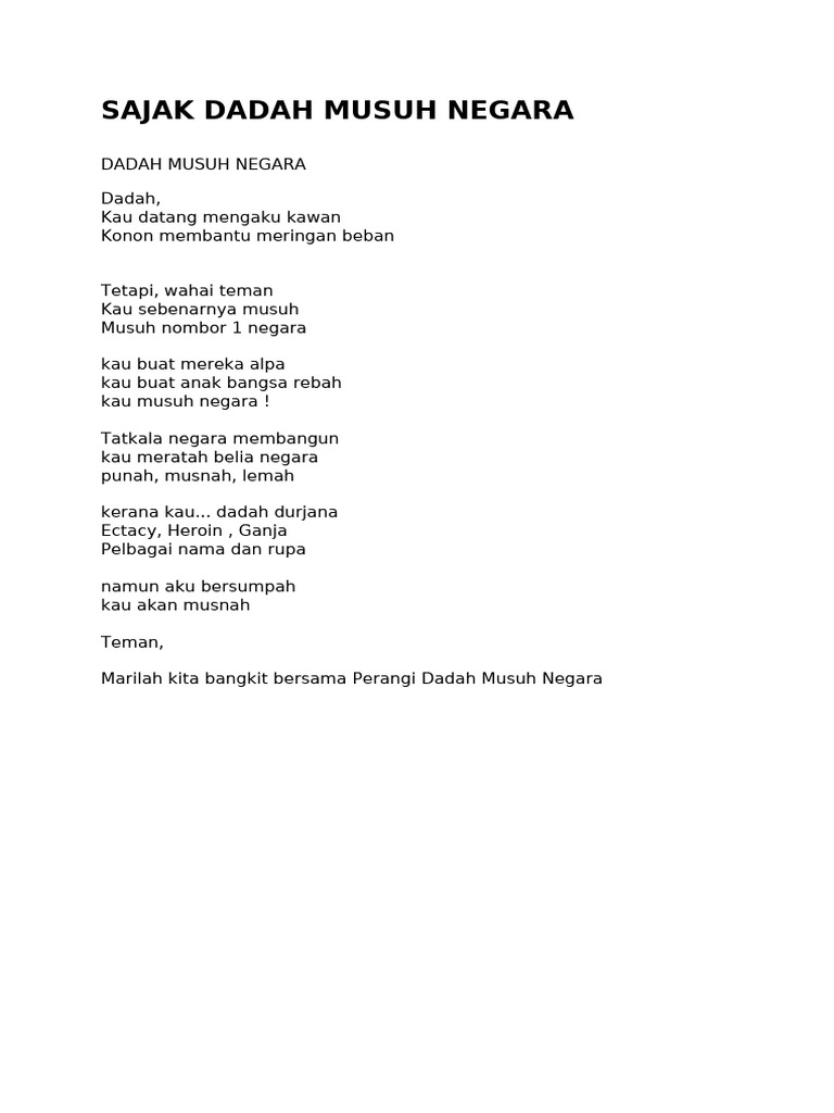 Sajak Dadah Musuh Negara | PDF
